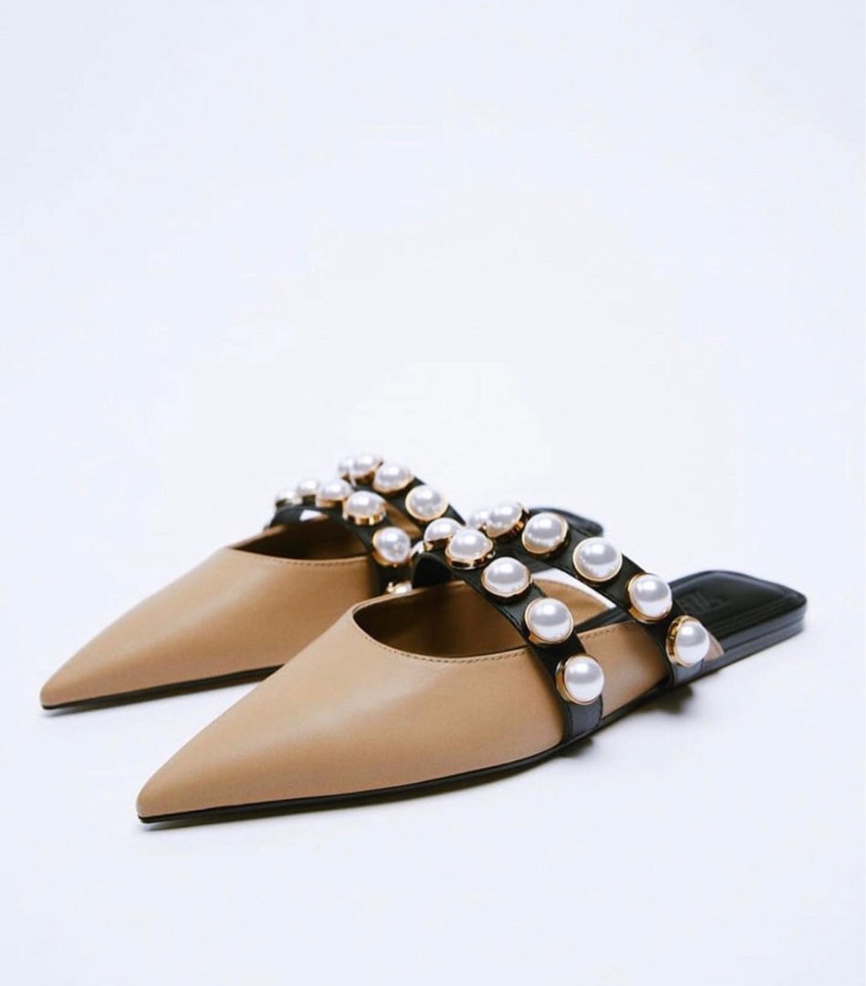 Zara mules w pearls, Women's Fashion, Footwear, Flats & Sandals on ...
