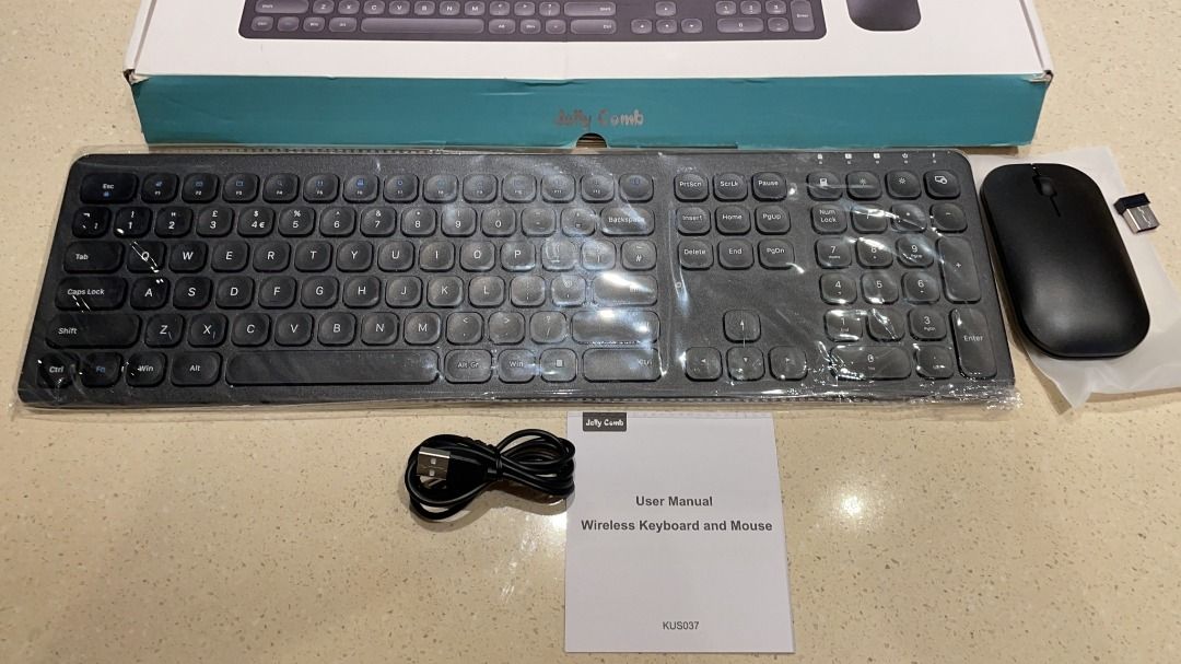 1625) Wireless Keyboard Mouse, Jelly Comb 2.4GHz Ultra Slim Full Size ...