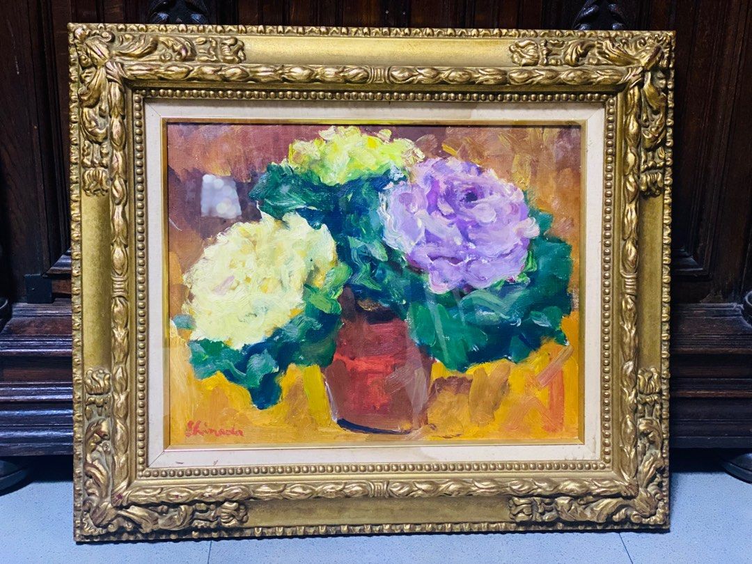 22”x19” Vintage Impasto Painting in wooden/ golden heavy frame, Hobbies ...