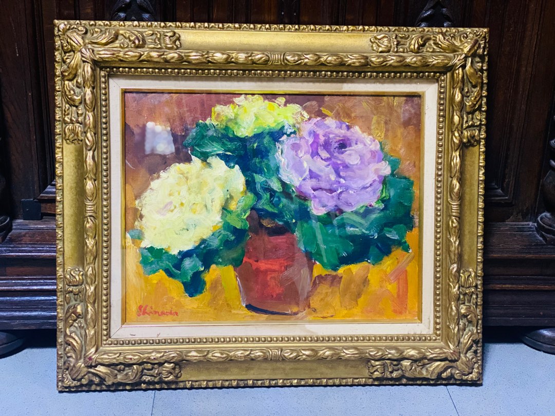 22”x19” Vintage Impasto Painting in wooden/ golden heavy frame, Hobbies ...