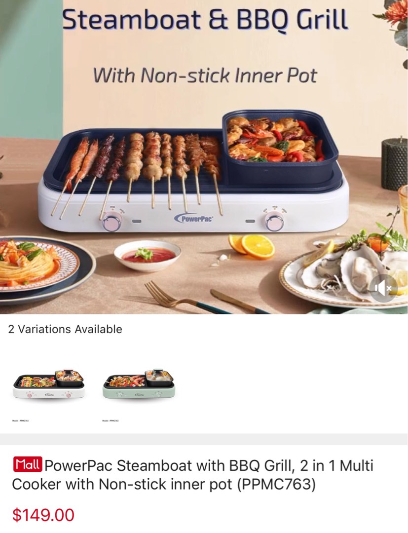 2 in 1 Steamboat & BBQ Grill PowerPac, TV & Home Appliances, Kitchen ...