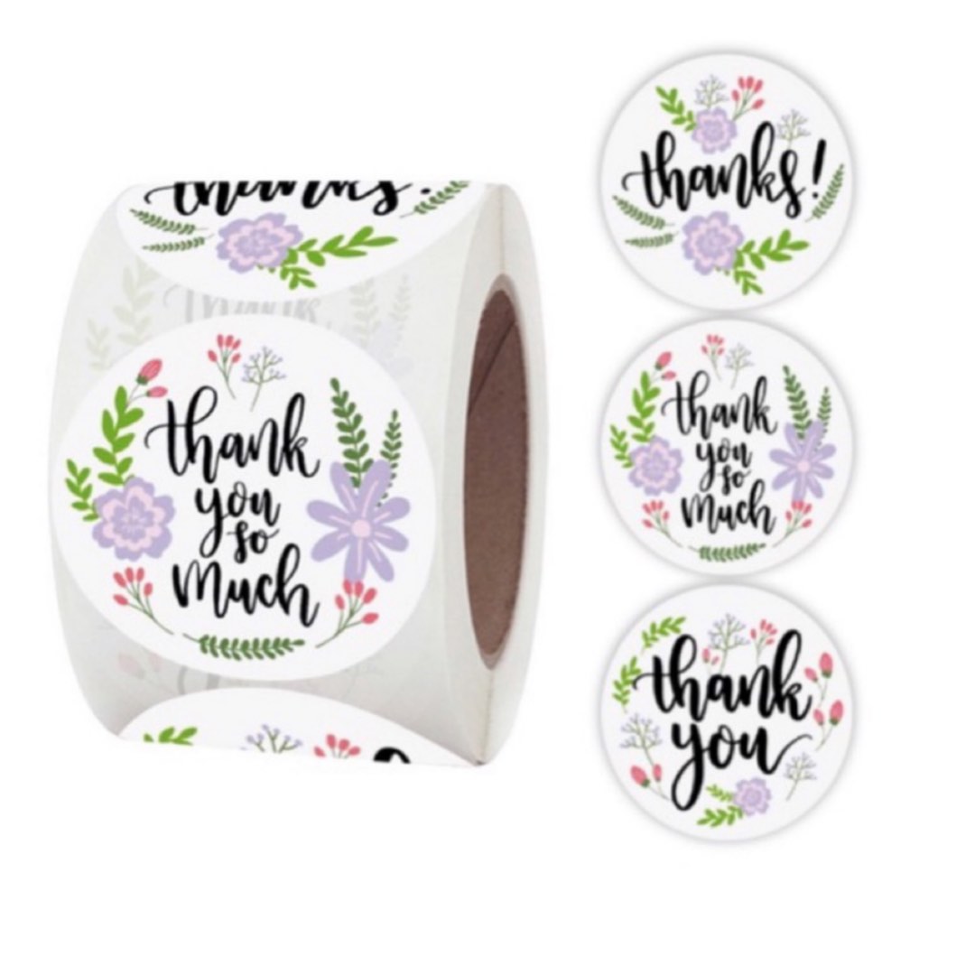 [$5 for 50 stickers] Floral Thank you Stickers, Hobbies & Toys ...