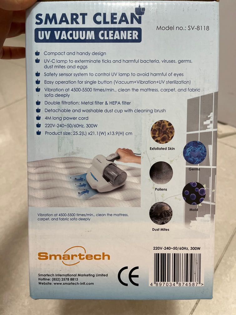 (全新) Smartech SV-8118 Smart Clean UV除蟎吸塵機, 家庭電器, 吸塵機 ＆ 家居清潔電器 - Carousell