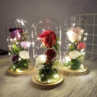 Artificial Rose Flower LED Light Glass Decoration with Gift Box ...