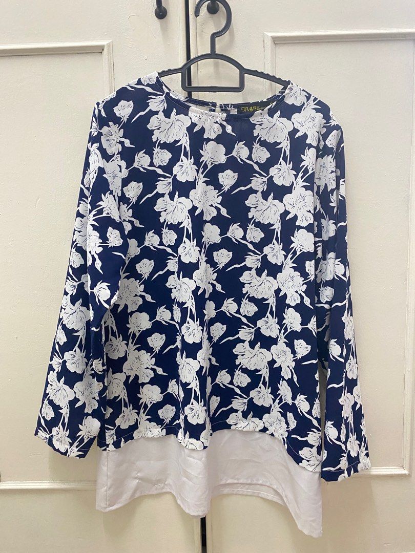 Baju bunga putih biru, Women's Fashion, Tops, Blouses on Carousell