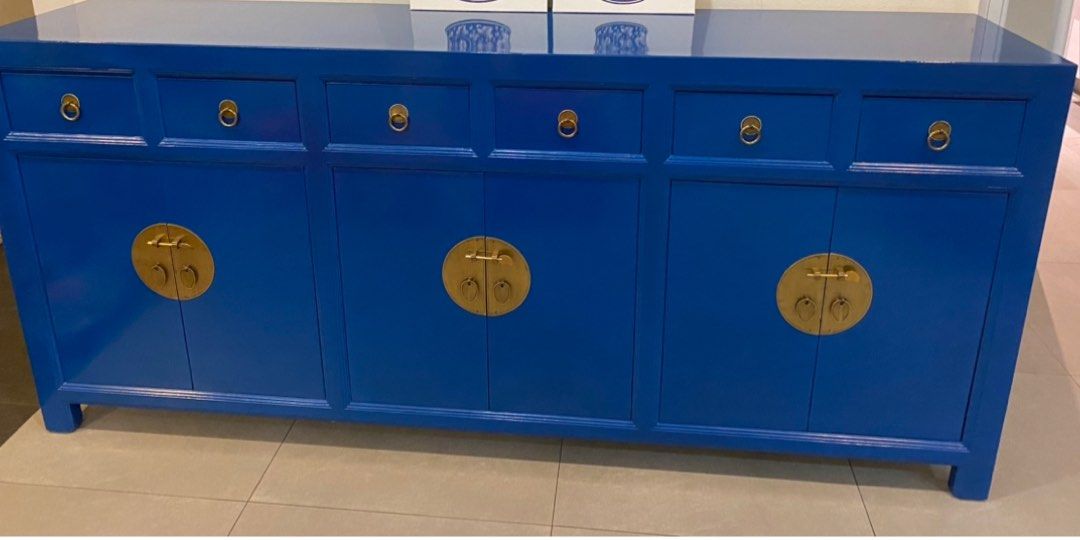 Royal Blue Oriental Sideboard 6 Drawers Console Table, Furniture & Home ...