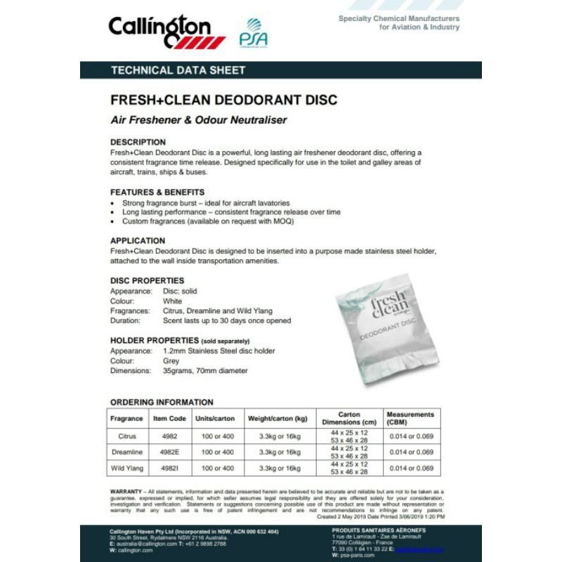 Callington Fresh + Clean Deodorant Disc (Citrus) Home Room Car Toilet ...