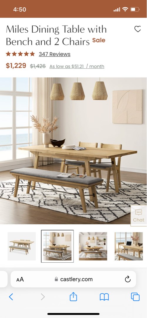 Castlery Miles 1.8m Dining Table with 2 Benches, Furniture & Home Living, Furniture, Tables ...