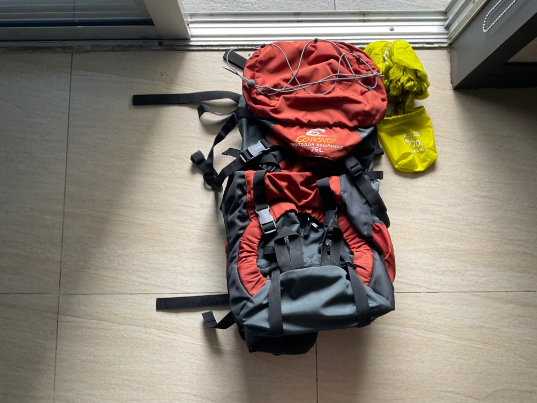 Conquer 75 L backpack with Mont Bell cover, Sports Equipment, Hiking ...