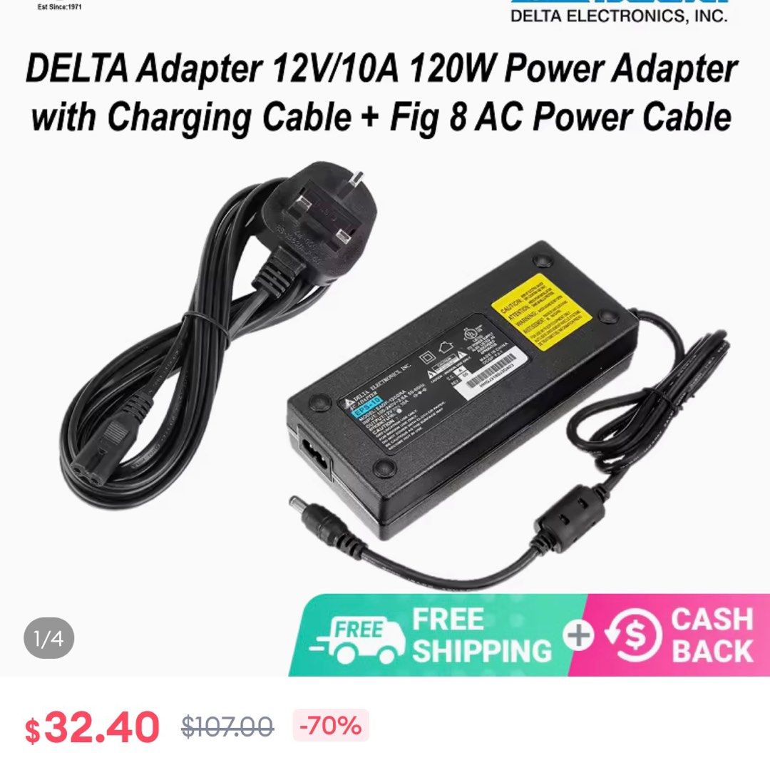 DC 12V 10A Power Adapter, Computers & Tech, Parts & Accessories, Cables ...