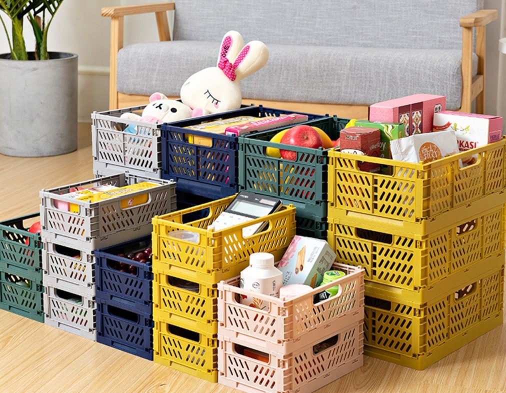 Folding Plastic Storage Basket Desktop Storage Basket Creative Snack ...