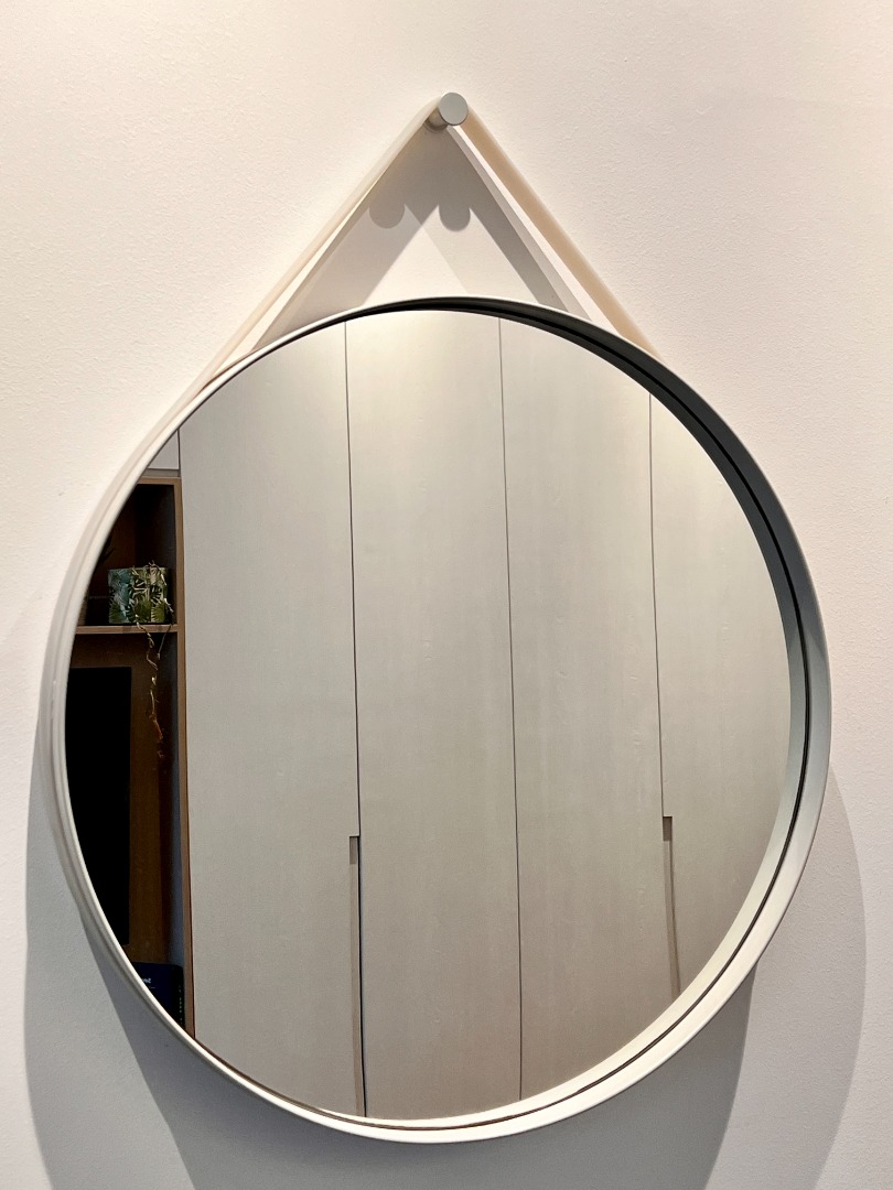 HAY Strap Mirror Large, Grey (70cm diameter), Furniture & Home Living ...