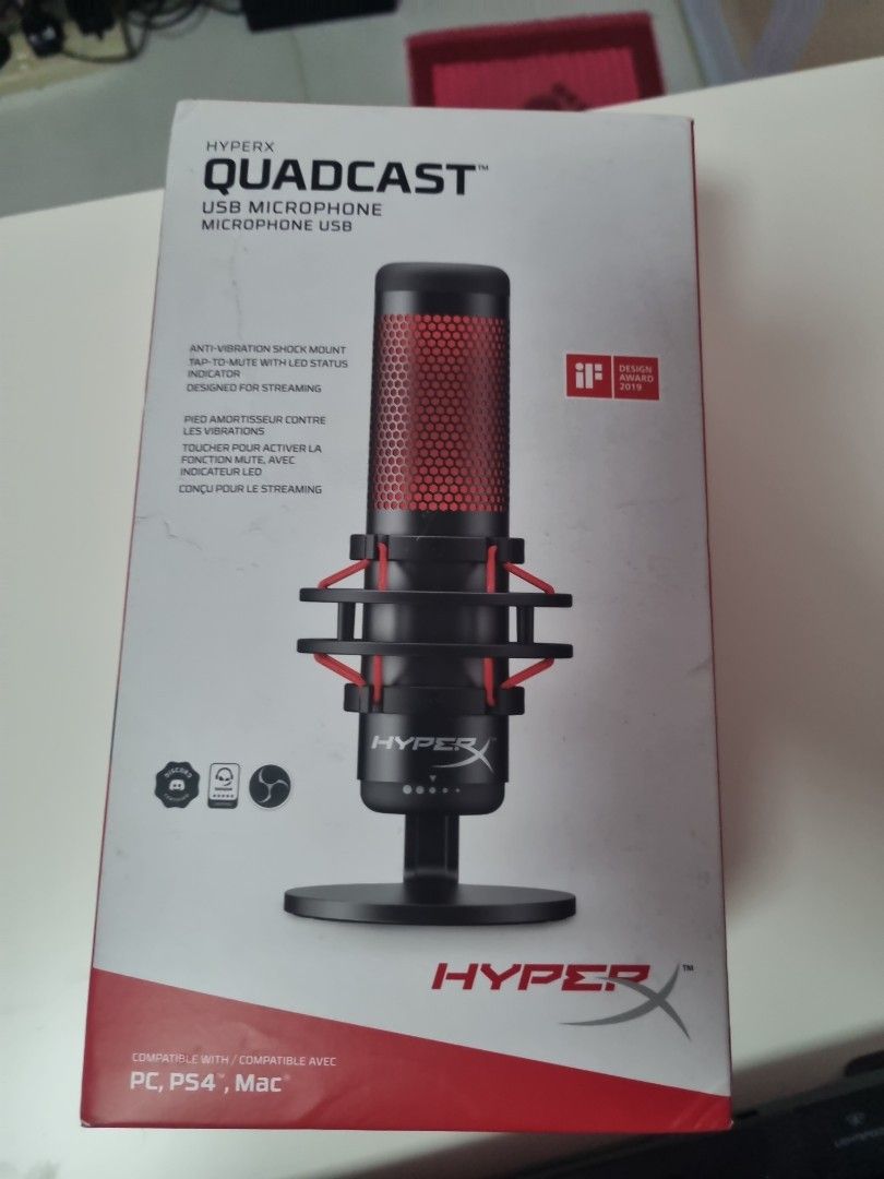 HyperX QuadCast Microphone with Pop Filter and Boom Arm, Audio ...