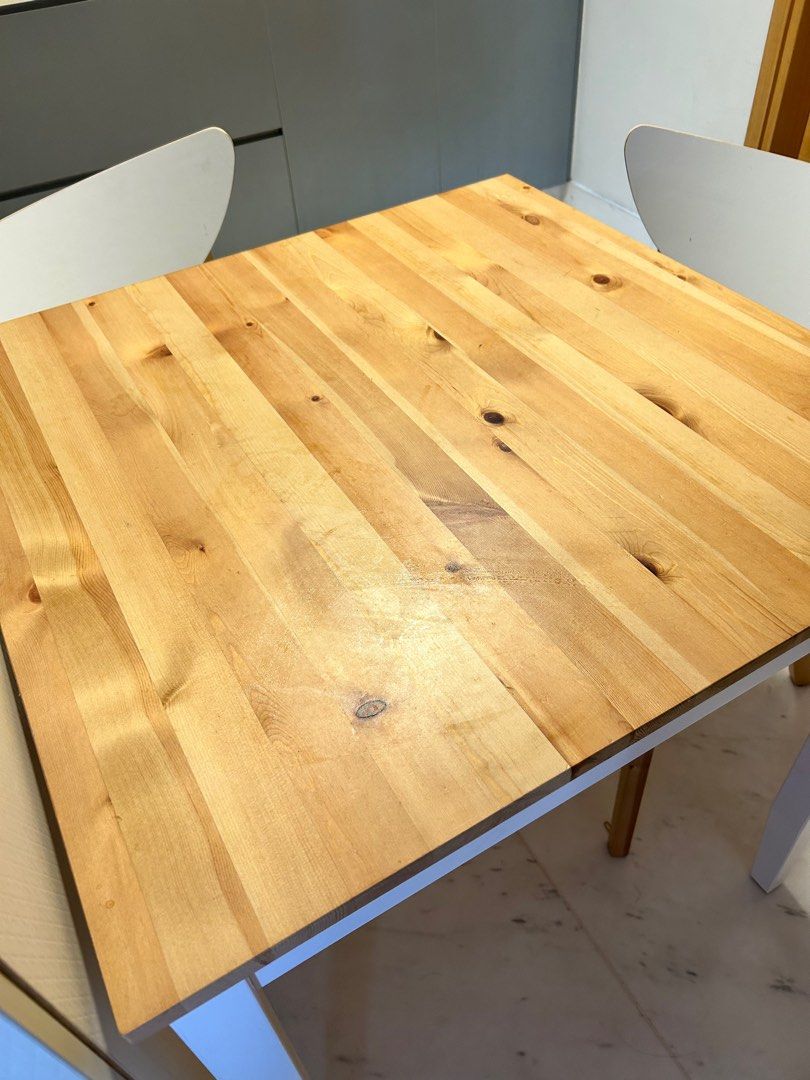 IKEA LERHAMN Dining Table + NORDMYRA chair white x 2, Furniture & Home ...