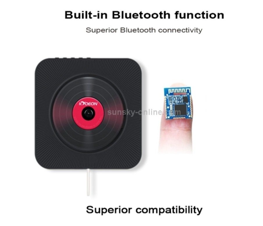 KC-808 Wall Mounted Bluetooth 4.2+EDR CD Player with Remote Control, Support FM(Black), Audio ...