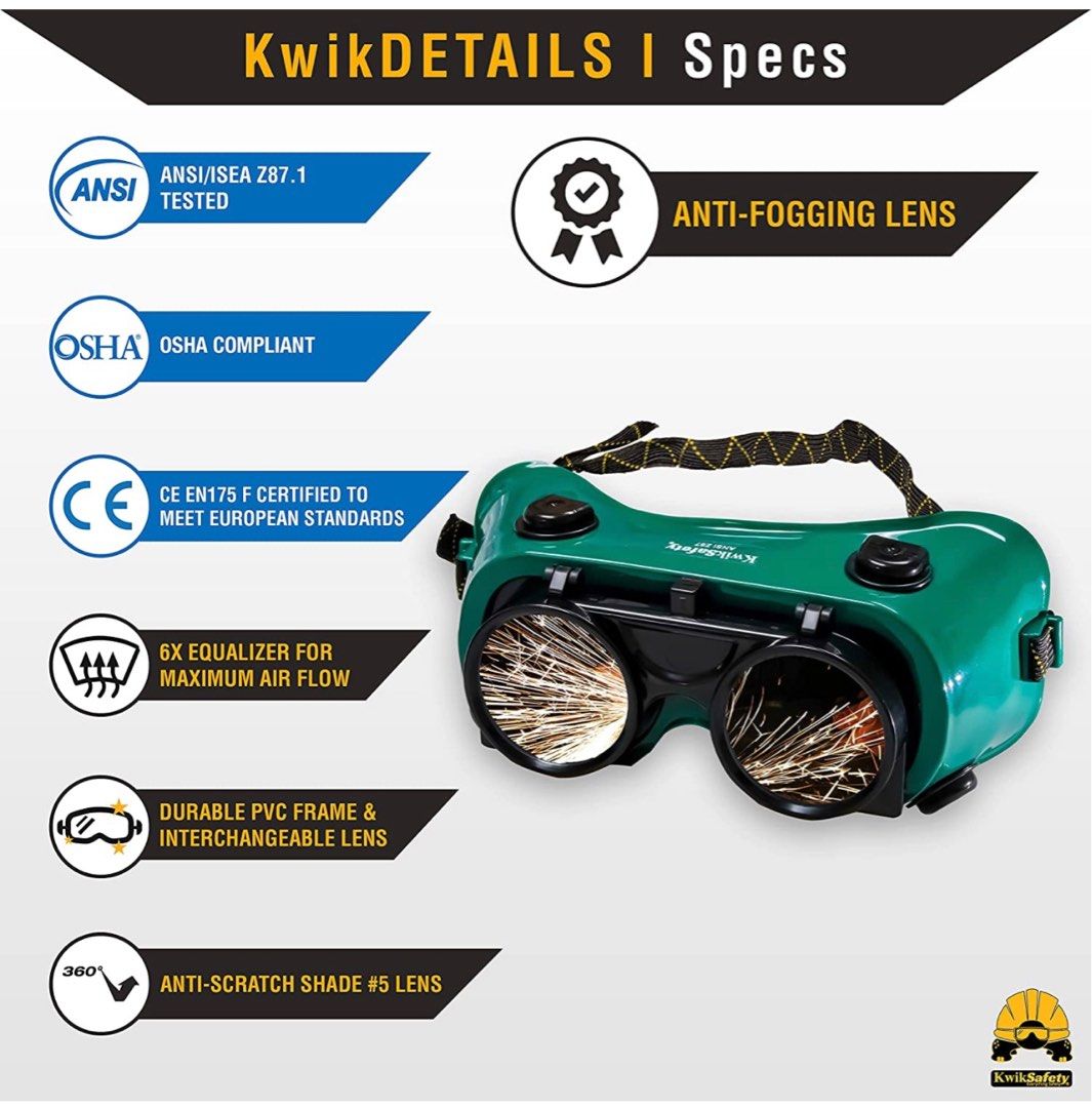 KwikSafety Owl Industrial (ANSI, ANTI-FOG, Snug FIT) Welding Goggles ...