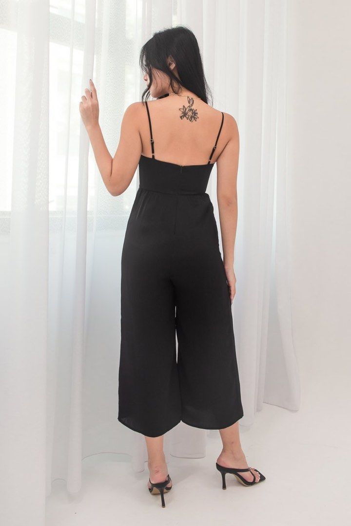 Mikayla Gabriella Straight Neck Line Jumpsuit in Black, Women's Fashion, Dresses & Sets ...