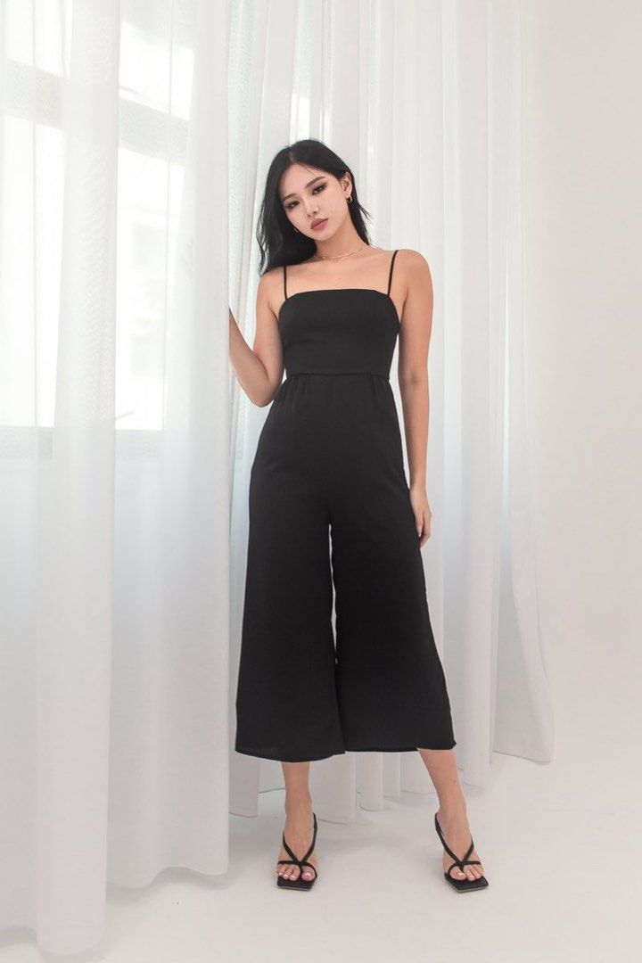 Mikayla Gabriella Straight Neck Line Jumpsuit in Black, Women's Fashion, Dresses & Sets ...