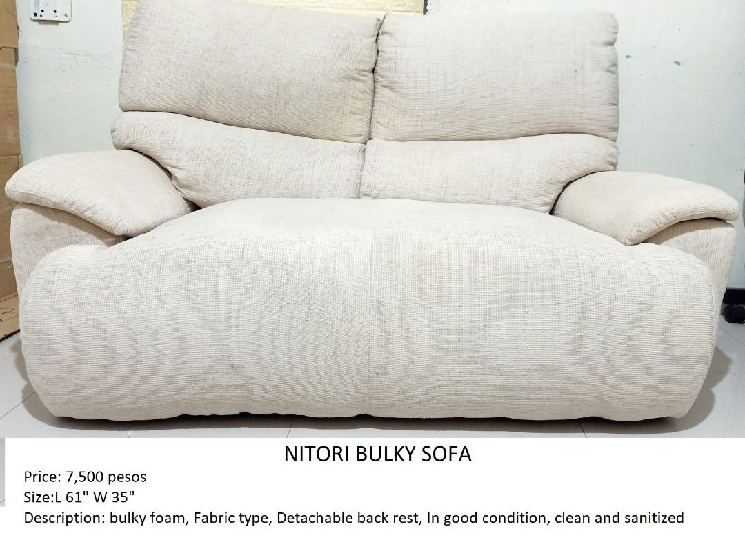 Nitori Brand Bulky 2-Seater Detachable Back Rest Sofa, Furniture & Home Living, Furniture, Sofas ...