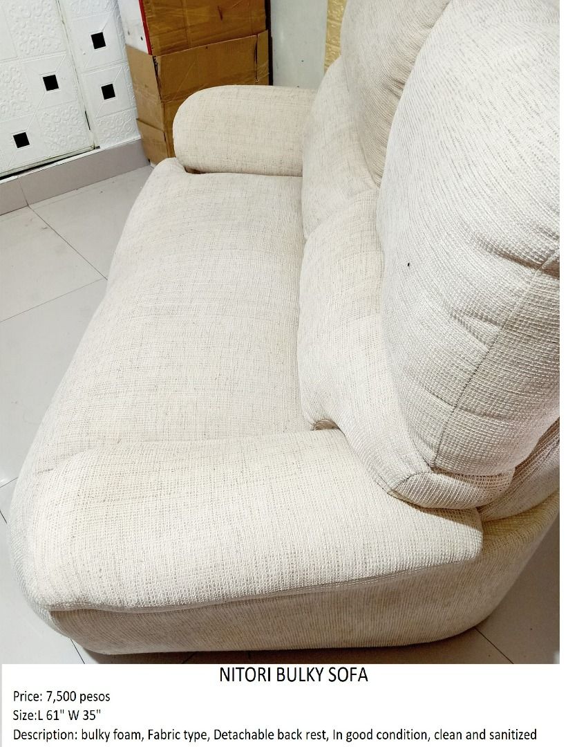 Nitori Brand Bulky 2-Seater Detachable Back Rest Sofa, Furniture & Home Living, Furniture, Sofas ...