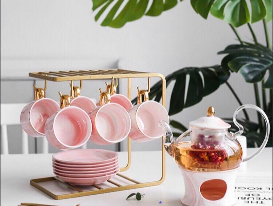 Nordic pink marble tea set, Furniture & Home Living, Kitchenware ...
