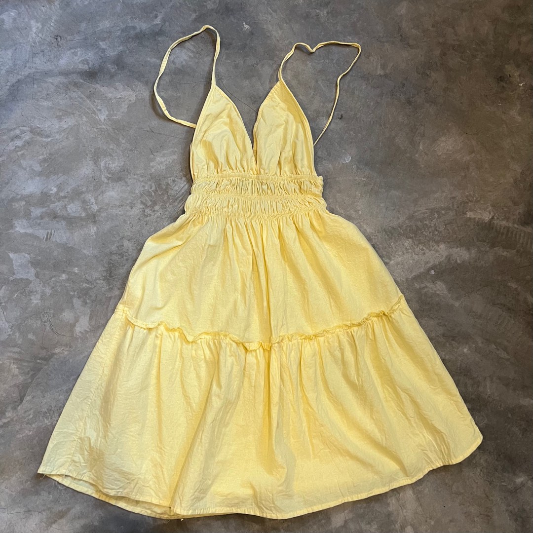 Pastel Yellow Flow Dress Adjustable Strap, Women's Fashion, Dresses ...