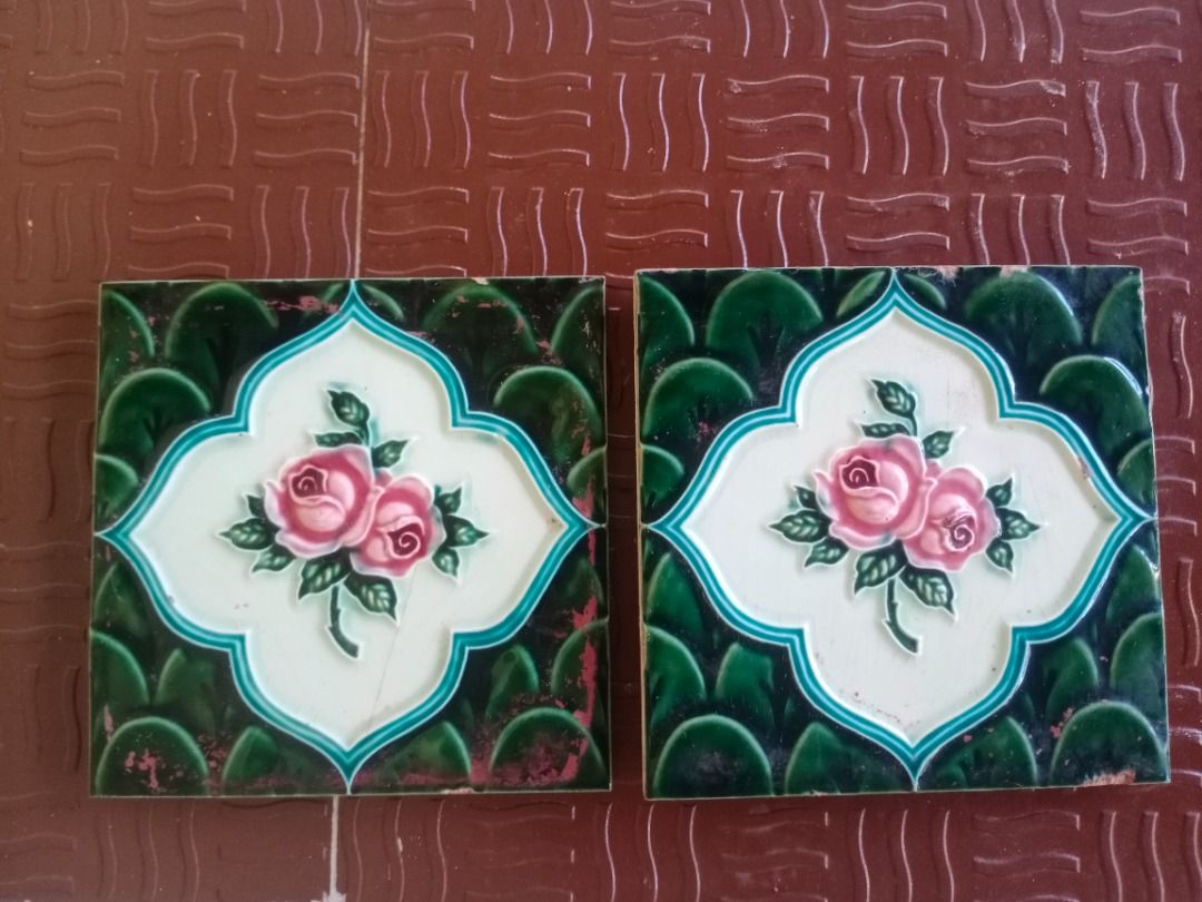 RED ROSE , GREEN BORDER - PERANAKAN BABA NYONYA - VINTAGE COLLECTIBLE ...