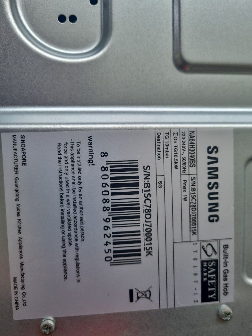 Samung 4 Burners 60cm Built-in Hob, TV & Home Appliances, Kitchen ...