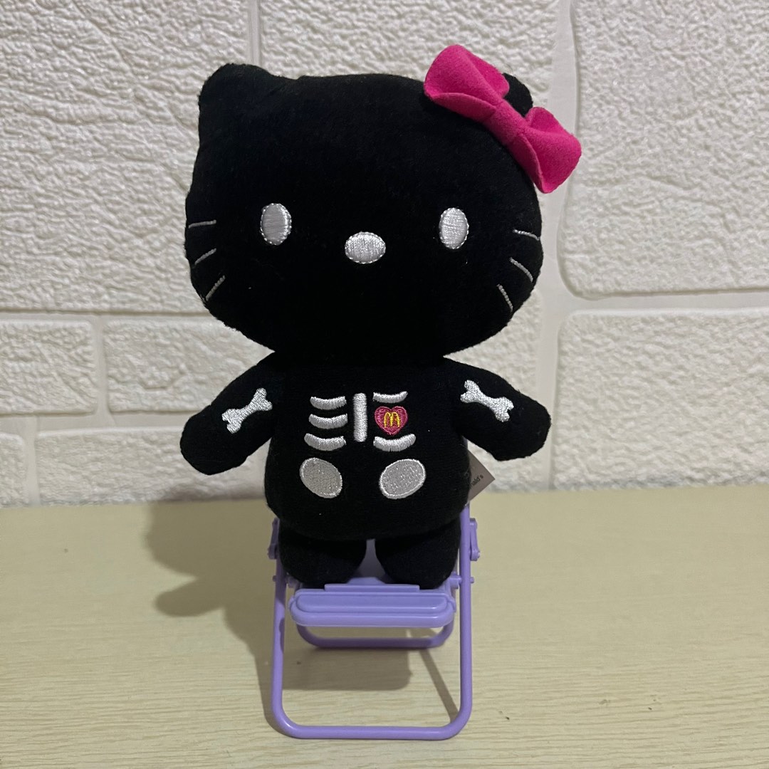 Sanrio McDonald’s Black Skeleton Hello Kitty with pink ribbon, Hobbies ...