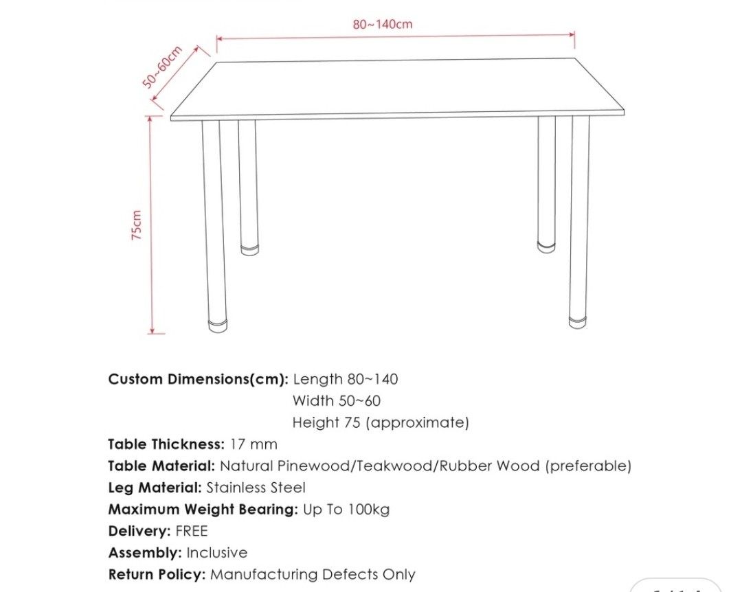 Solid wood desk in Rubberwood wood natural finish, size 1200mm x 600mm ...