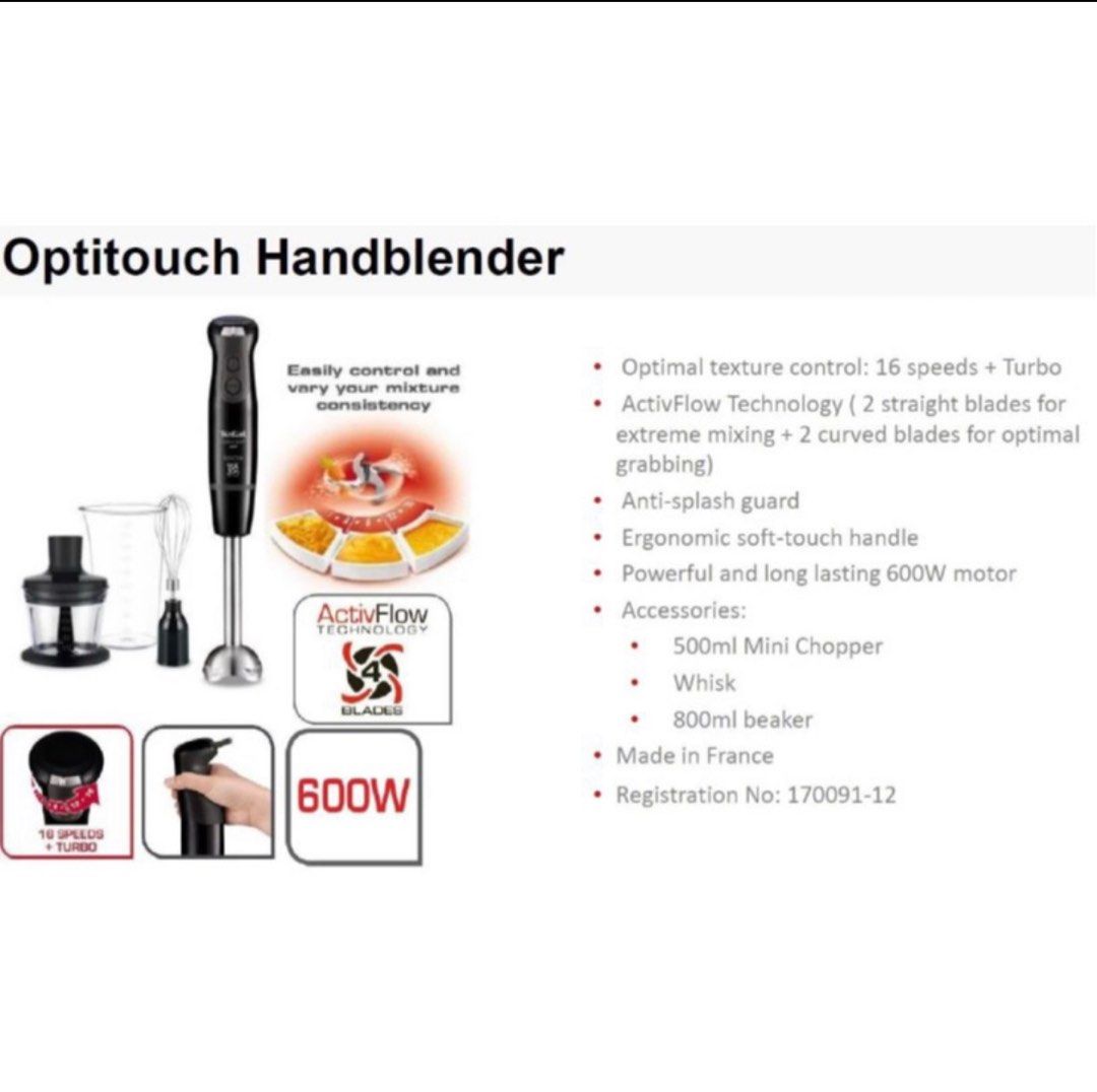 Tefal Optitouch Hand Blender Multifunction Hand Blender Food Processor ...