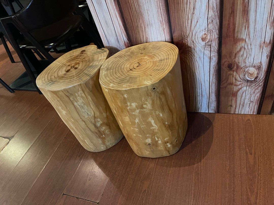 *USED* Wooden Log Stool X 10 (real wooden log), Furniture & Home Living ...