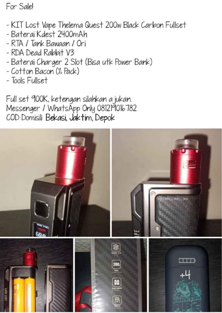 VAPE THELEMA QUEST 200W BLACK CARBON, Electronics, Others on Carousell