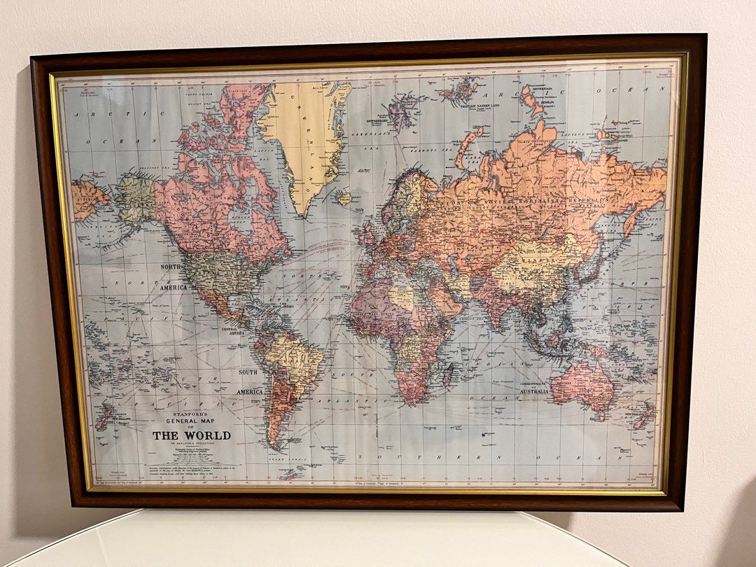Vintage World Map Framed, Furniture & Home Living, Home Decor, Wall ...
