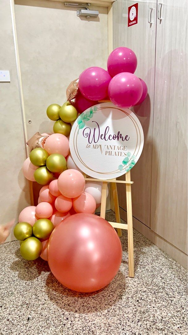 Welcome signage with balloon garland for Birthdays, Shop opening, Baby ...