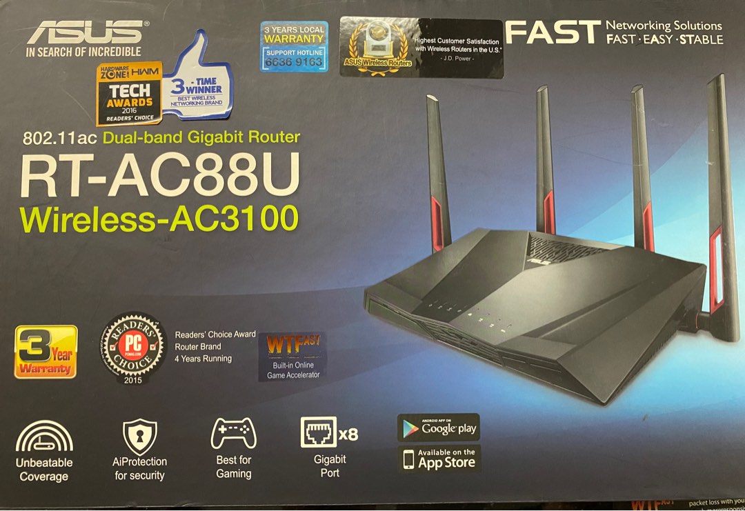 Wireless Router - ASUS RT-AC88U, Computers & Tech, Parts & Accessories ...