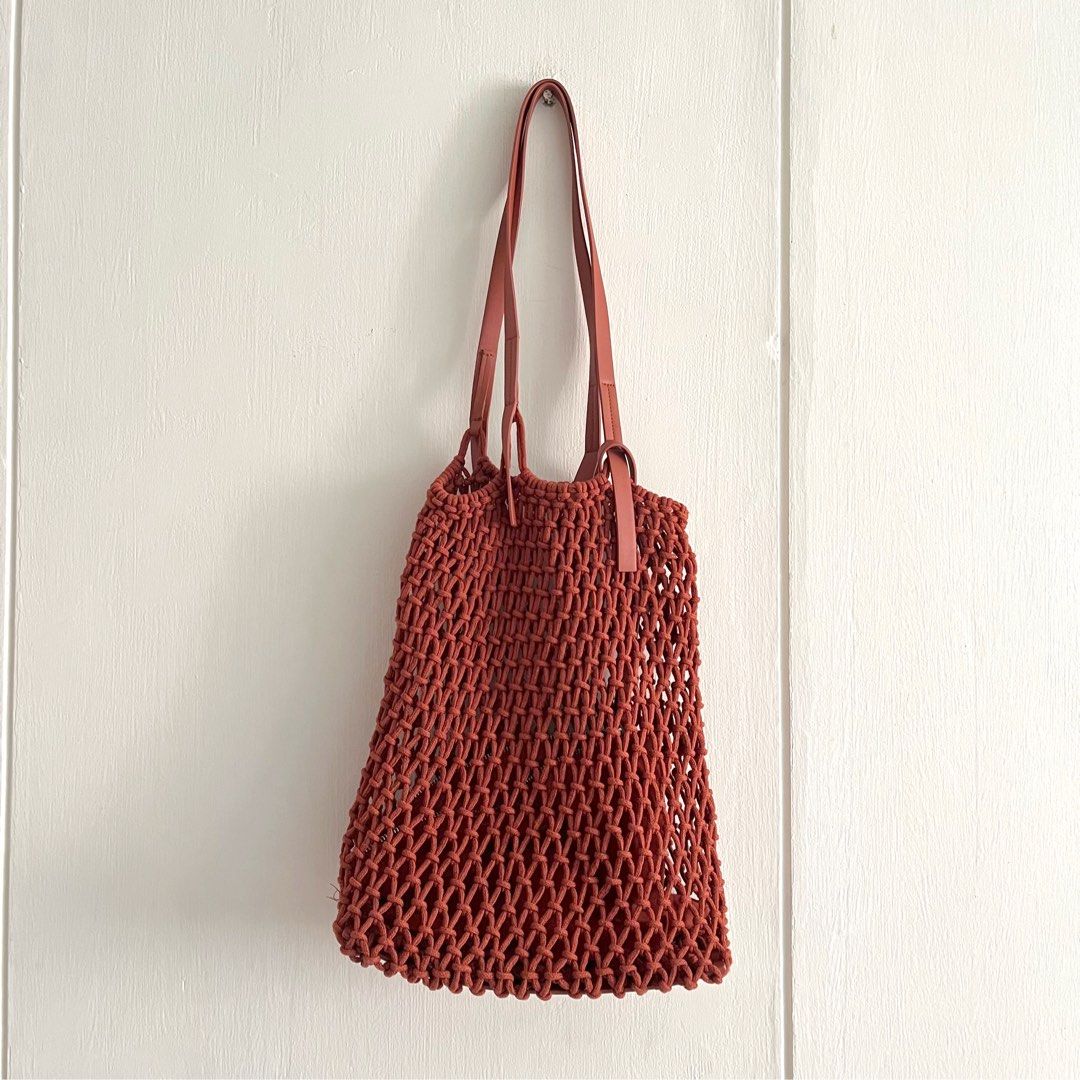 Zara netted tote bag in brick red, Women's Fashion, Bags & Wallets ...