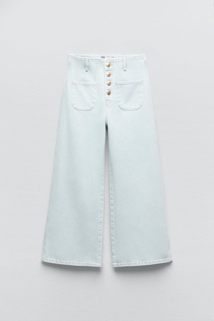 on hand ZARA Z1975 Wide Leg Cropped Jeans Light Blue, Women's Fashion, Bottoms, Jeans on Carousell