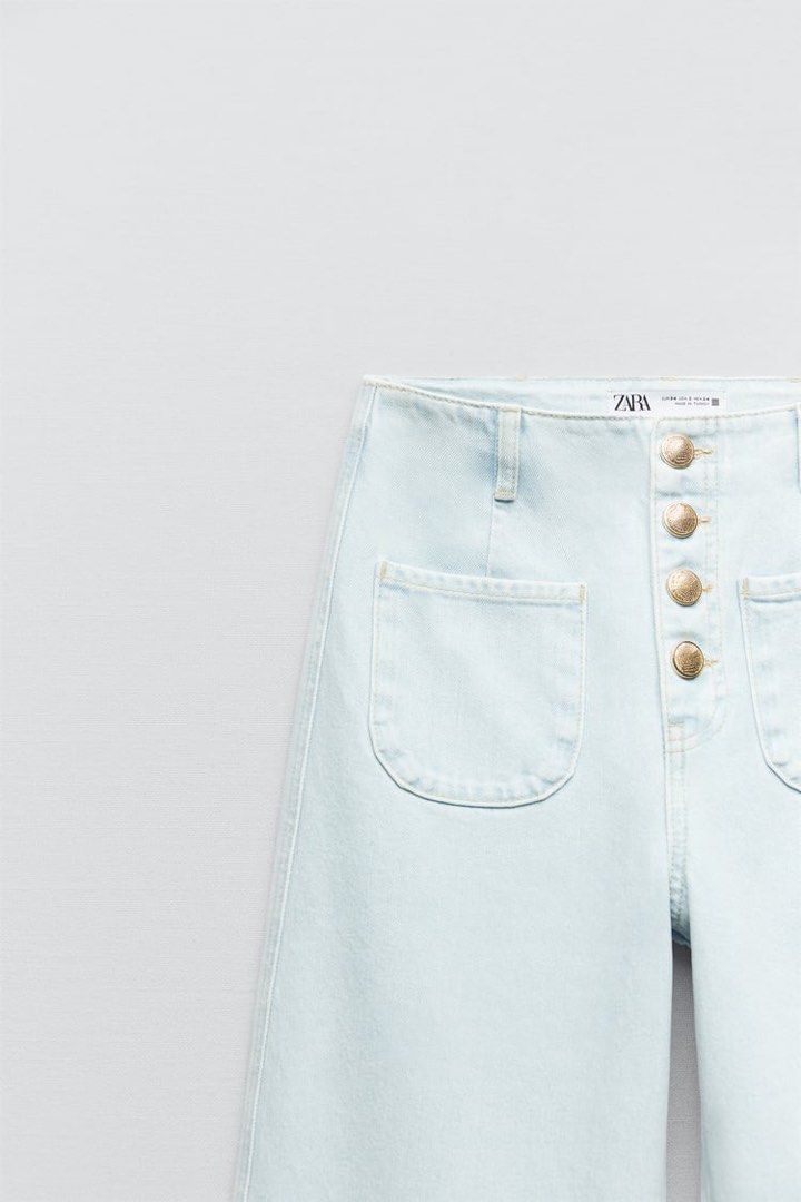 on hand ZARA Z1975 Wide Leg Cropped Jeans Light Blue, Women's Fashion, Bottoms, Jeans on Carousell