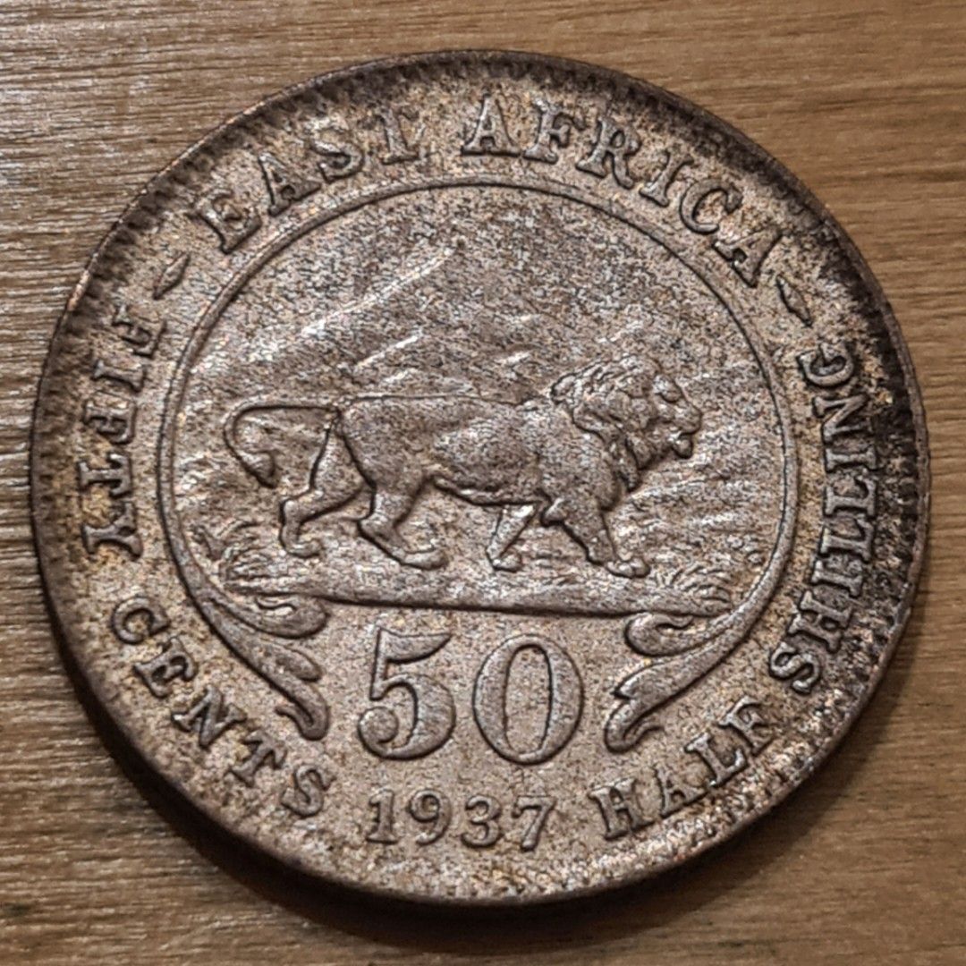 1937 British East Africa King George VI 50 Cent Billon Coin, Hobbies ...