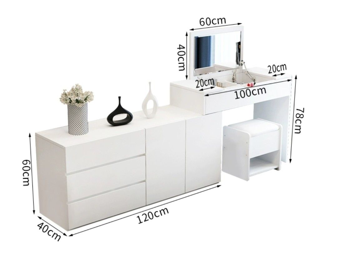 3 in 1 Makeup, Study and Organizer. Solid Wood Table with Mirror and ...