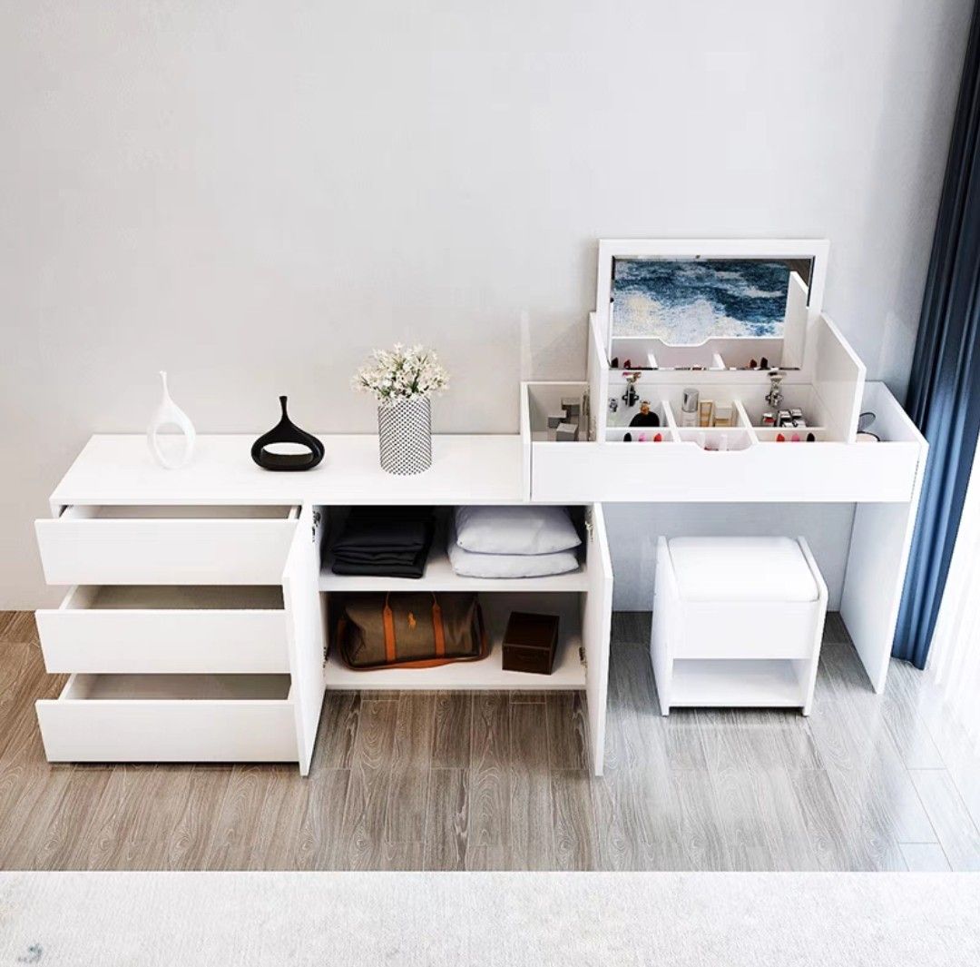 3 in 1 Makeup, Study and Organizer. Solid Wood Table with Mirror and ...