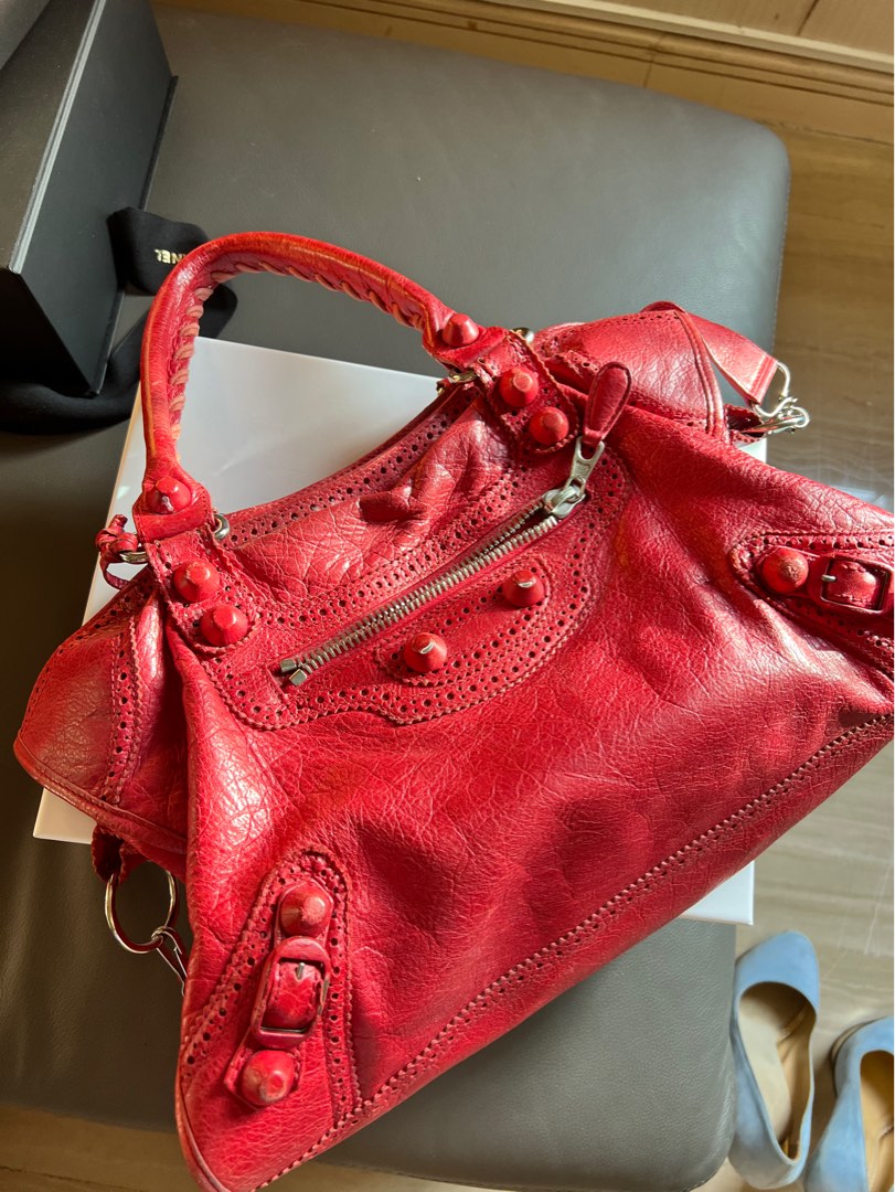 Rare Balenciaga Red City Bag w Lace Detail, Luxury, Bags & Wallets on ...