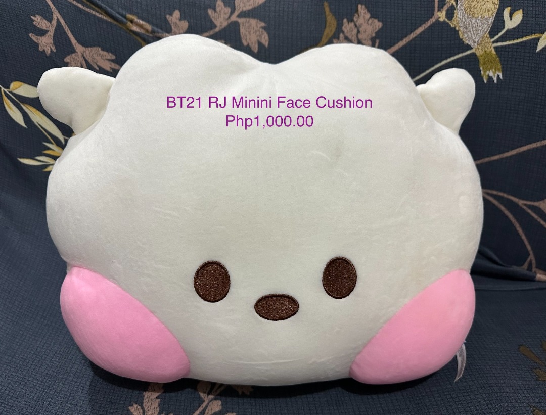 BT21 RJ Minini Face Cushion (few spots at the back of cushion), Hobbies ...