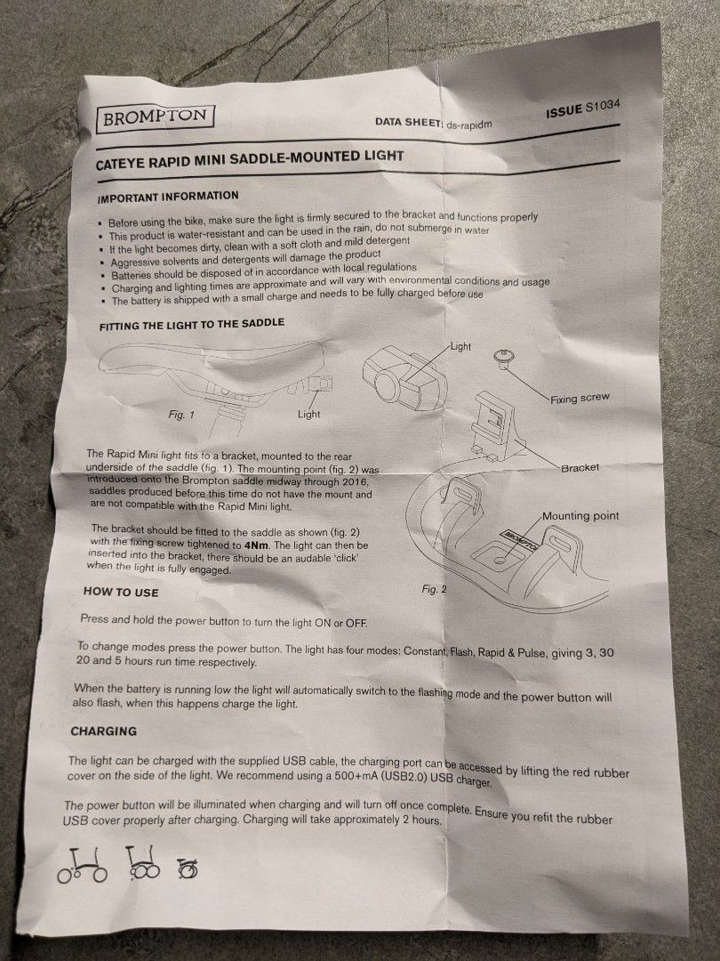 Cat Eye X Brompton Rapid Mini Saddle Mounted Light, Sports Equipment ...