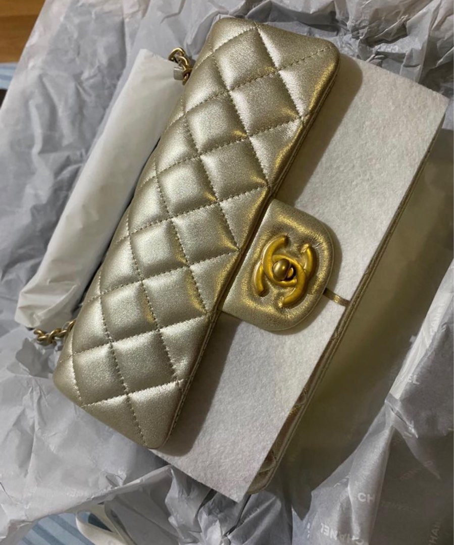 Chanel mini rectangular in gold, Luxury, Bags & Wallets on Carousell