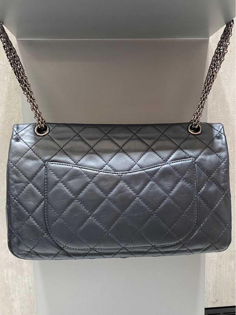 Chanel Reissue 2.55 Grey Metallic Double Flap Bag 227, Luxury, Bags & Wallets on Carousell