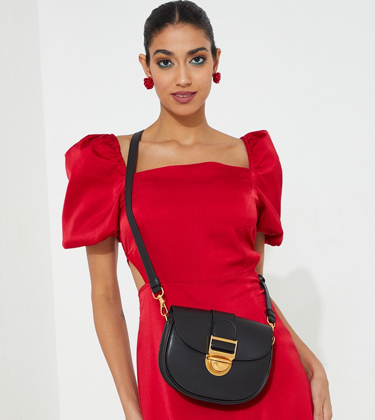 CHARLES & KEITH AMELIA METALLIC PUSH-LOCK CROSSBODY BAG, Women's ...