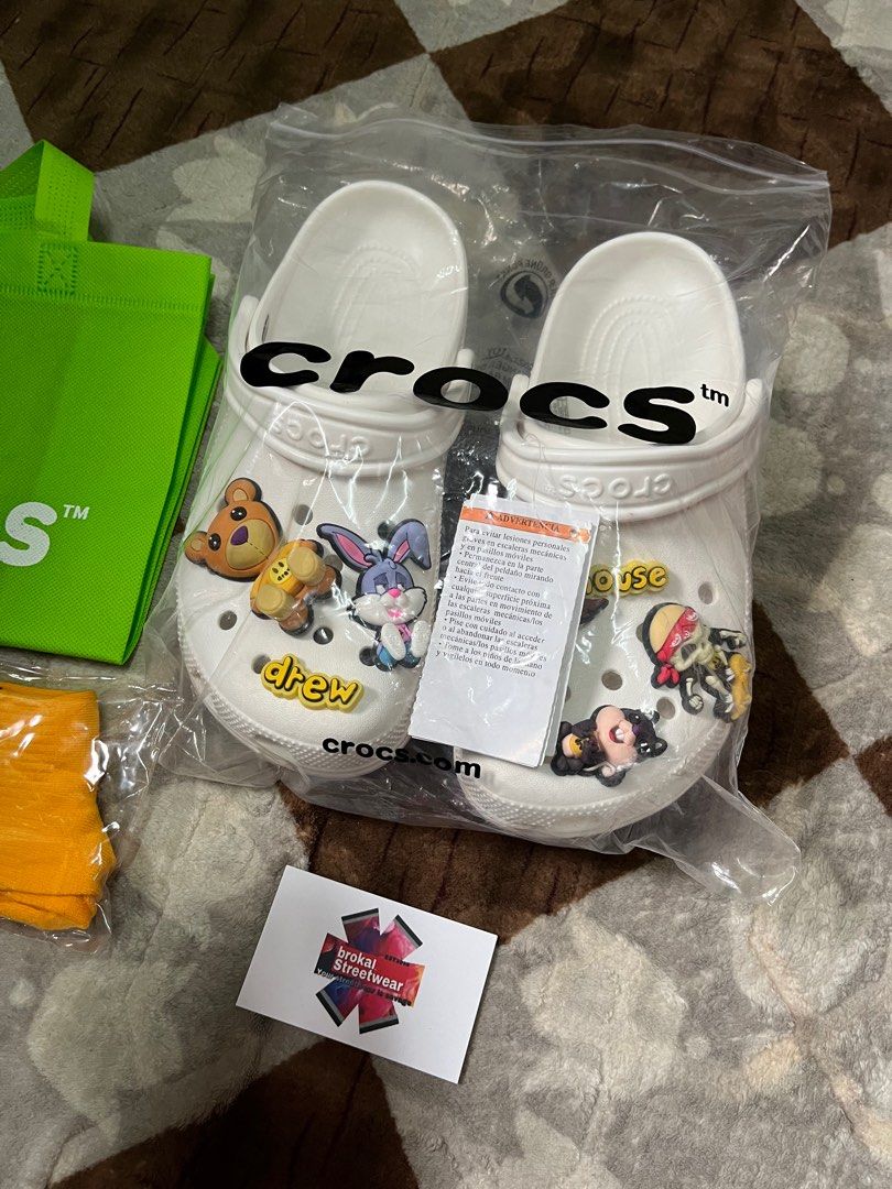 Crocs x drew white, Men's Fashion, Footwear, Sneakers on Carousell