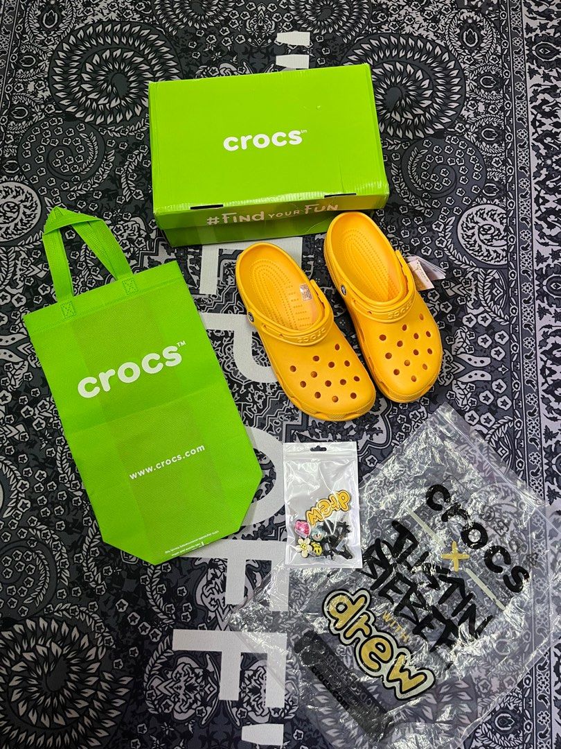 Crocs x drew yellow, Men's Fashion, Footwear, Sneakers on Carousell